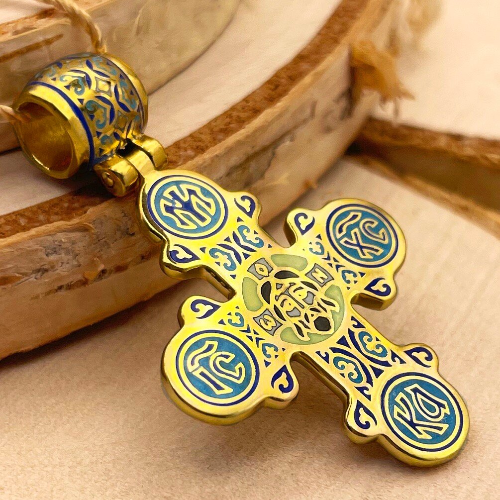 Крестик Русские Мастерские, серебро, 960 проба, чернение, оксидирование, золочение, эмаль