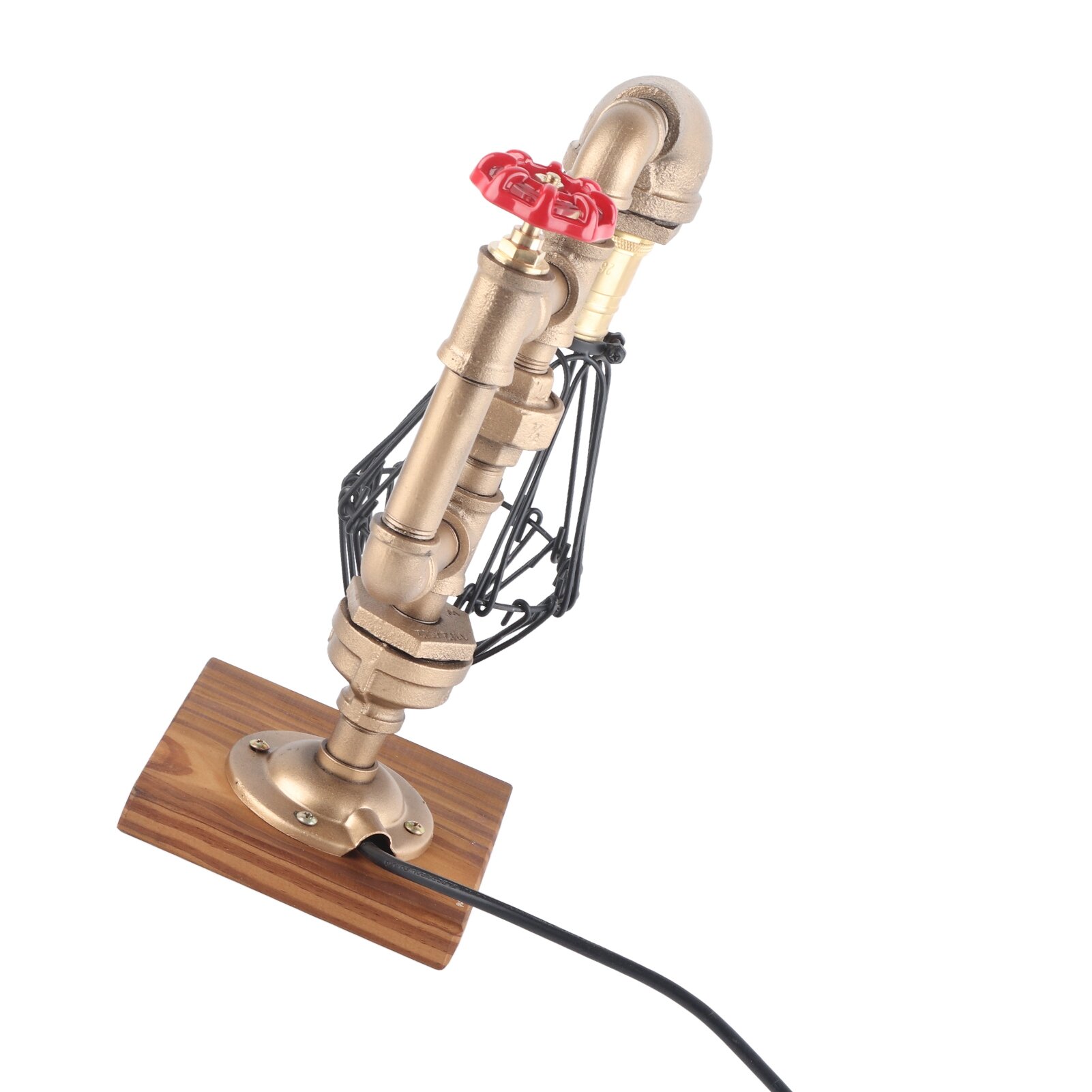 Лампа для стола в индустриальном стиле из водяных труб ретро формы, для кафе, бара, спальни, офиса, арт-декорации, розетка ЕС 220В, материал: ковкий сталь, углеродистый южный сосна, высота: approx. 34см / 13.4дюйма, ширина: approx. 24см / 9.4дюйма, вес: