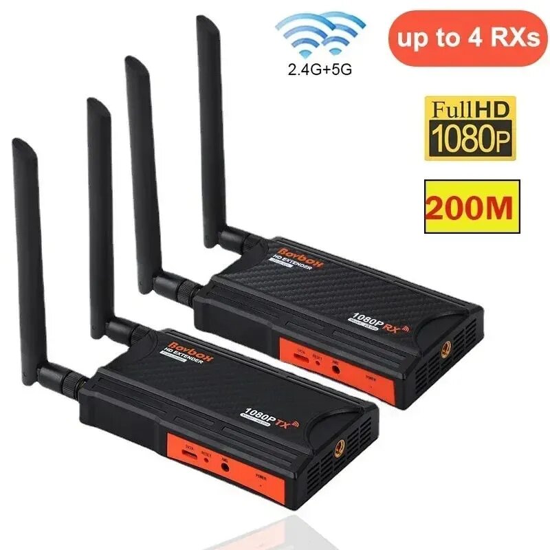 BOVBOX WL009, 200-метровый Беспроводной HDMI-удлинитель с частотой 5,8 ГГц, видеопередатчик, приемник-разветвитель, общий доступ к экрану для PS4, DVD-камеры, ПК и студии видеомониторов Netflix D+F