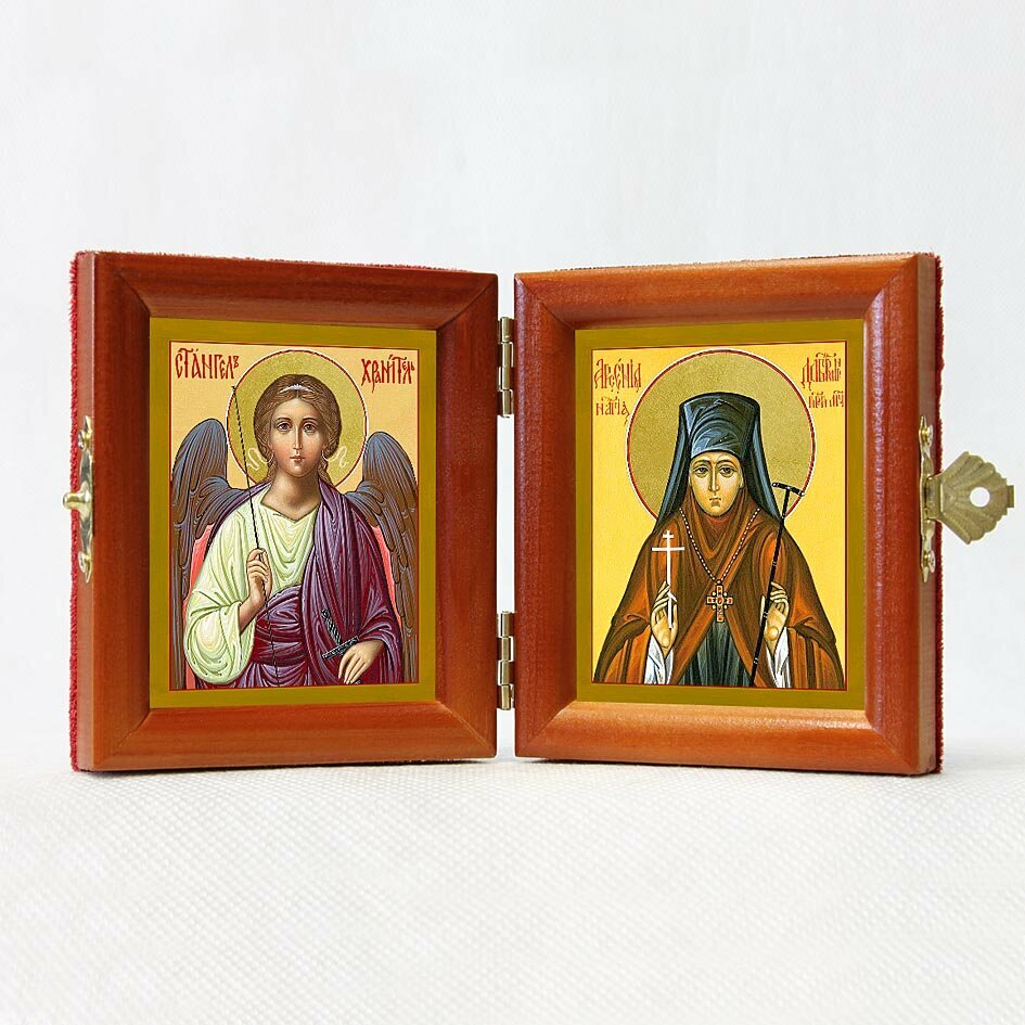Складень именной "Преподобномученица Арсения (Добронравова) Сергиевская - Ангел Хранитель", из двух икон 8*9,5 см