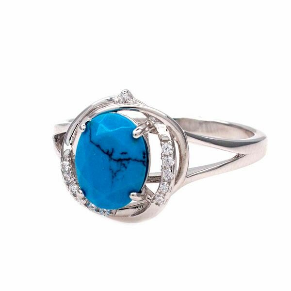 Кольцо, серебро, 925 проба, родирование, фианит, бирюза