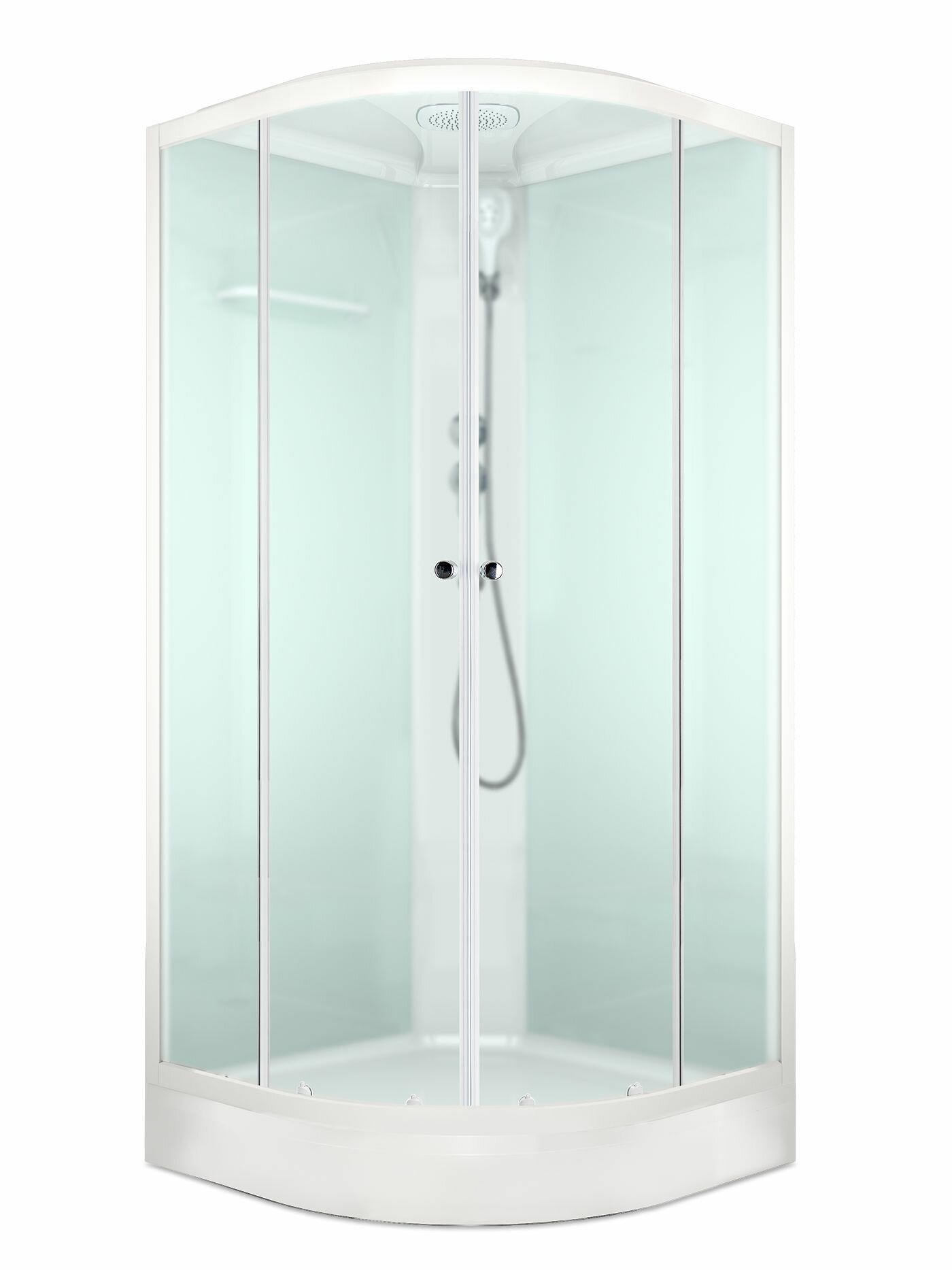 Душевая кабина Delight Slim угловая белая 90х90, низкий поддон, белый профиль, матовое закаленное стекло 4 мм, с функцией тропический душ / душевой уголок для дома, на дачу, в квартиру