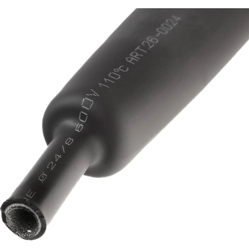 Клеевая термоусадка REXANT сттк, двустенная, 24/8мм, черная, 5 шт. по 1 м 26-0024