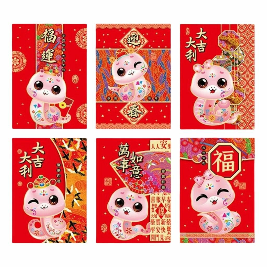 6 шт. красные конверты для традиционного весеннего фестиваля 2025 года змеи, денежные пакеты, бумажный мешок, новинка Хунбао