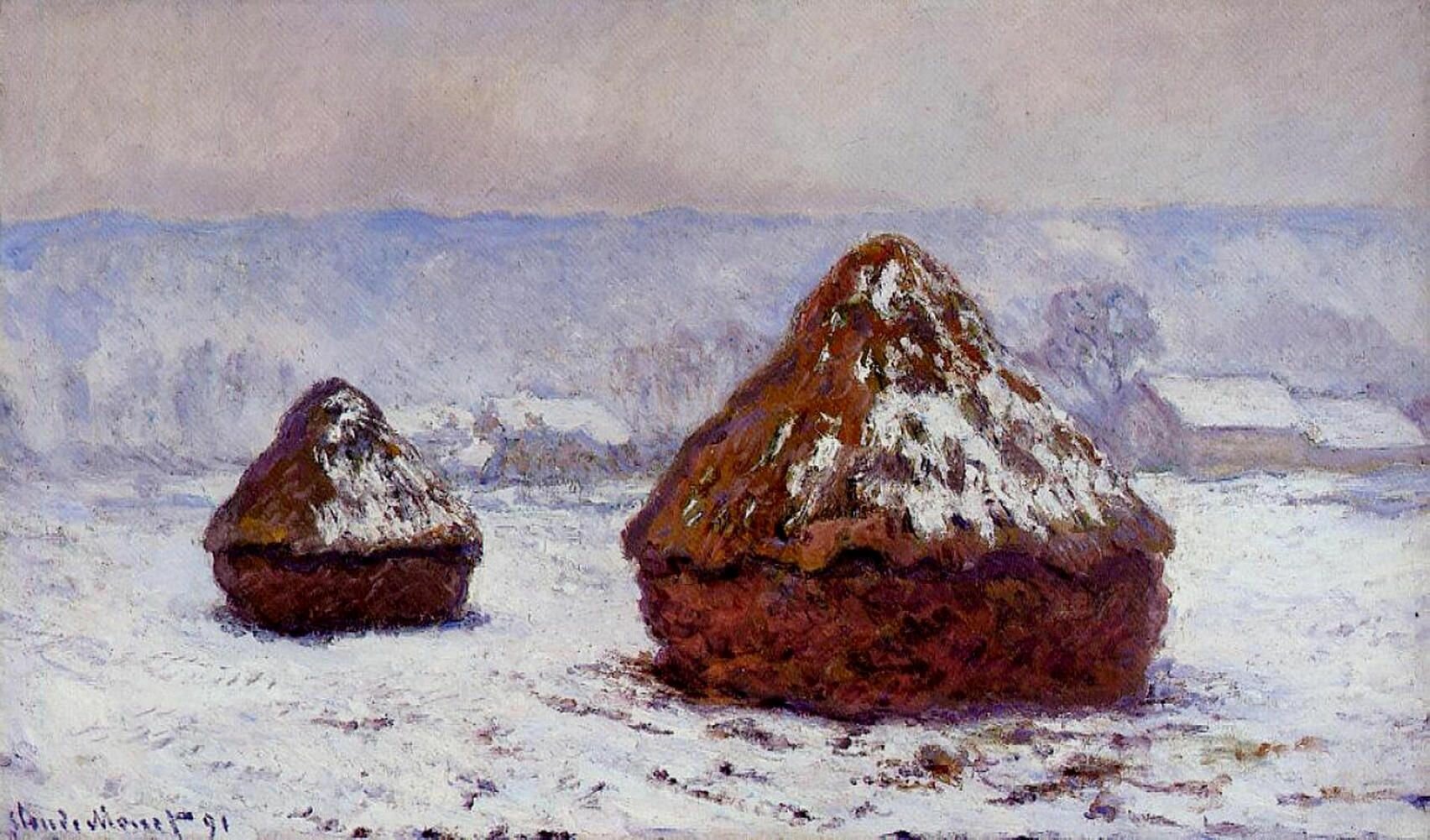Картина Клода Моне Стога сена. Эффект снега 1891 60х35 см