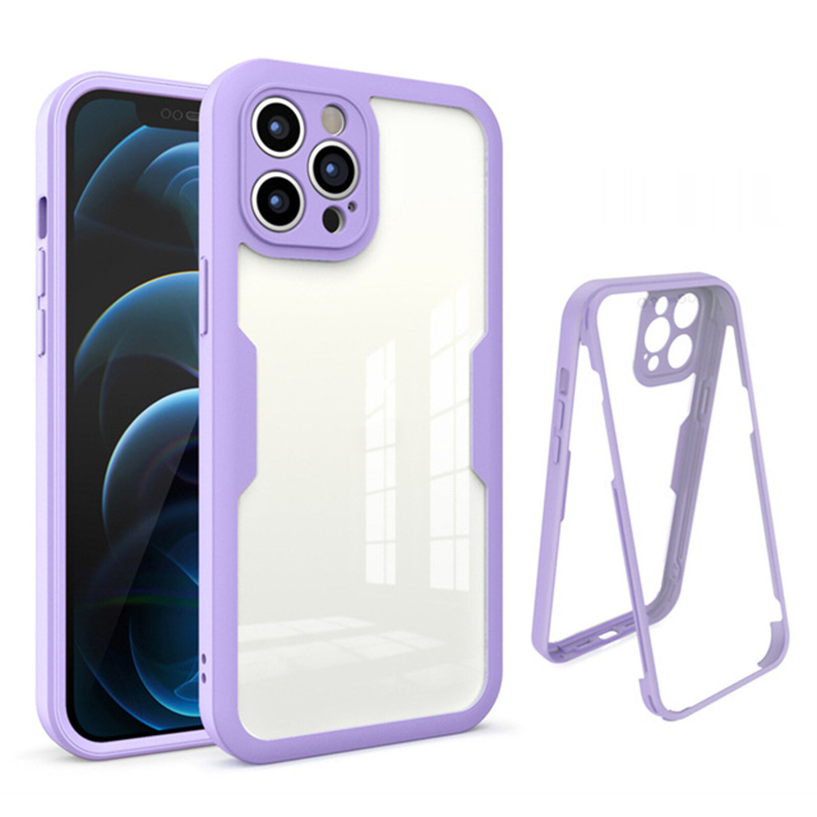 Используется для мобильного телефона серии 13, двусторонний чехол для мобильного телефона из закаленной пленки на 360 градусов-фиолетовый-13MINI