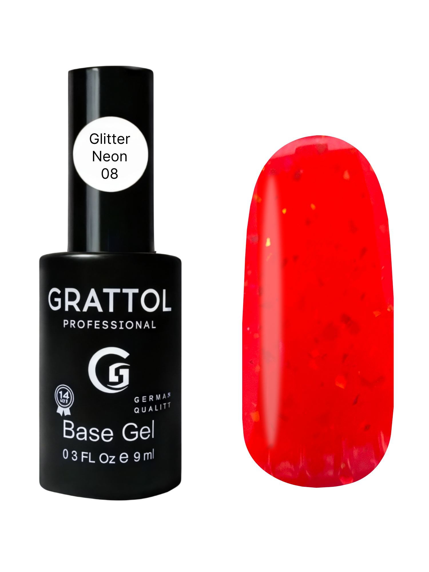 Grattol Камуфлирующая база для ногтей цветная каучуковая - Rubber Base Glitter Neon 08, 9 ml