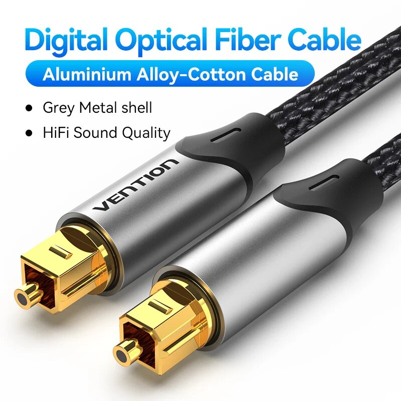 Оптоволоконный аудиокабель Vention для PS5/Xbox Alloy shell-Grey, 2 м