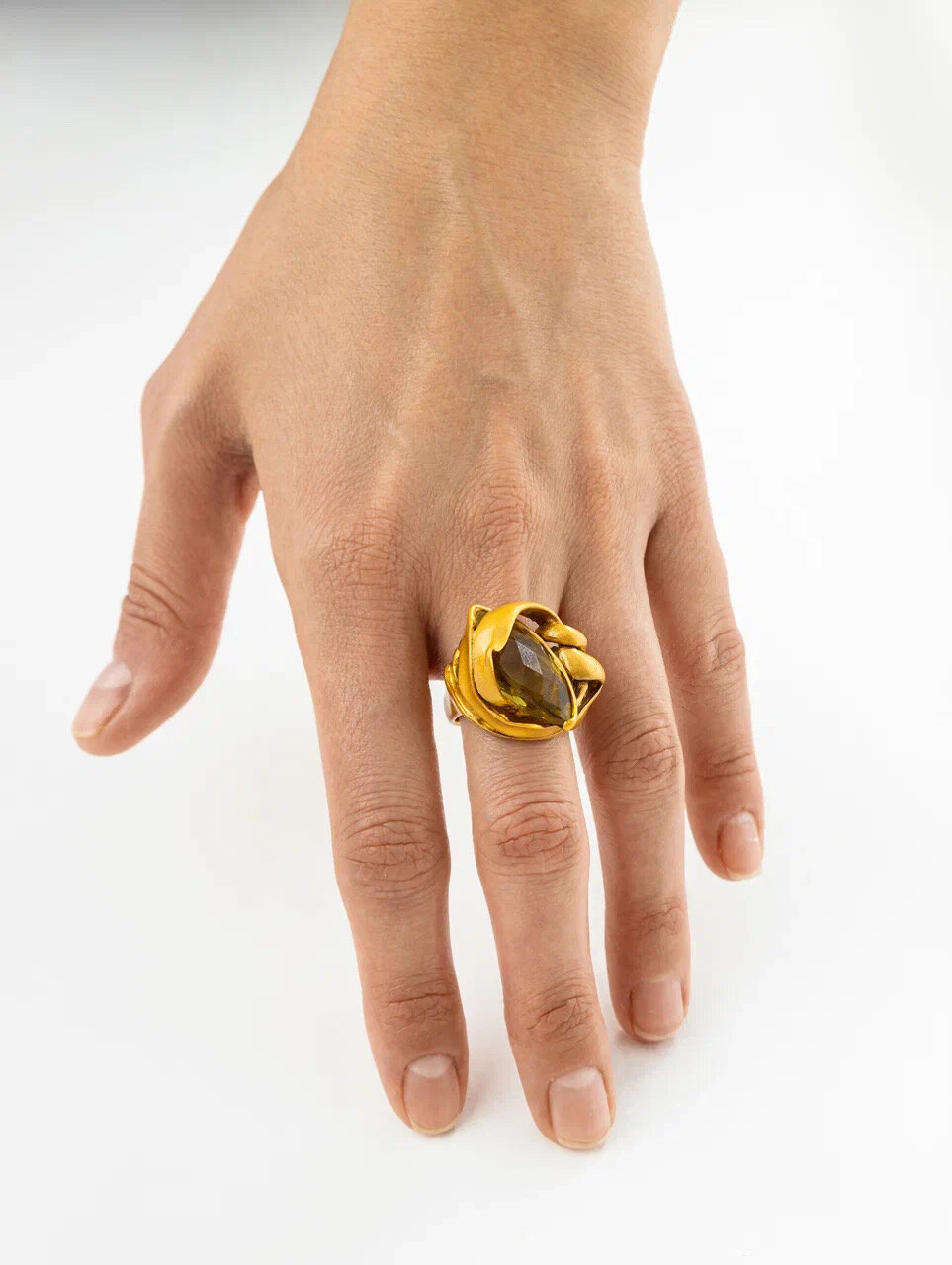 Перстень, серебро, 925 проба, золочение, кварц