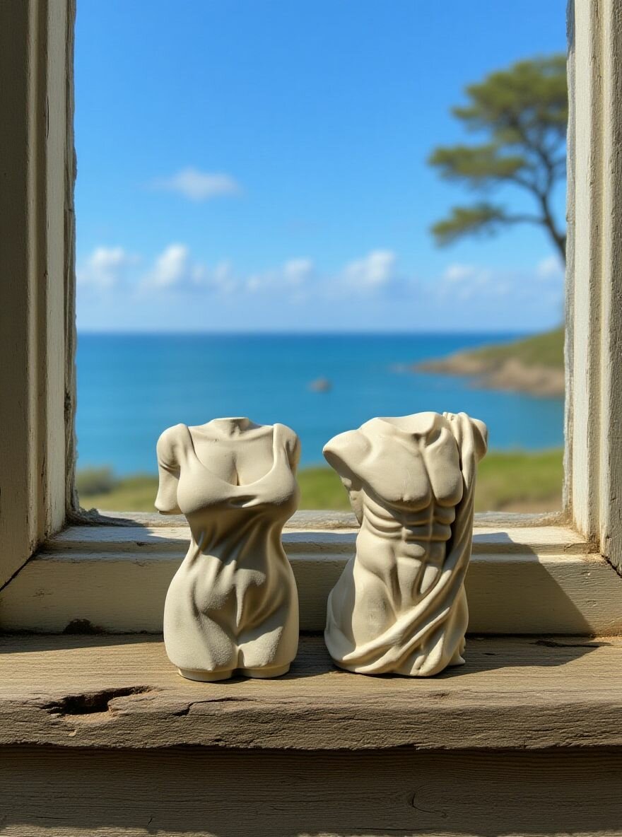 Гипсовая статуэтки мужской и женский торс в туниках