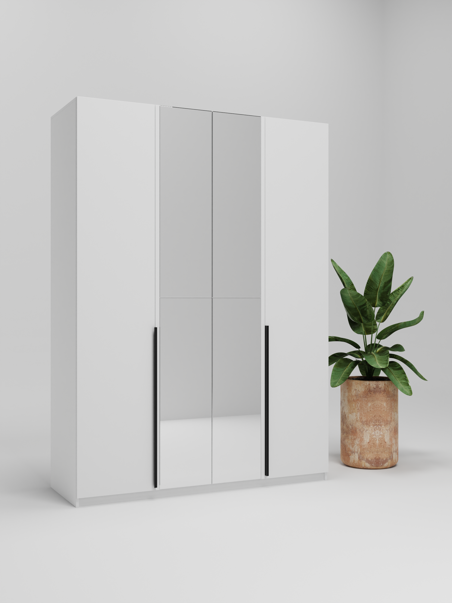 Шкаф для одежды распашной четырехдверный с ящиками, с зеркалом, НордМебель, белый 160х220х54