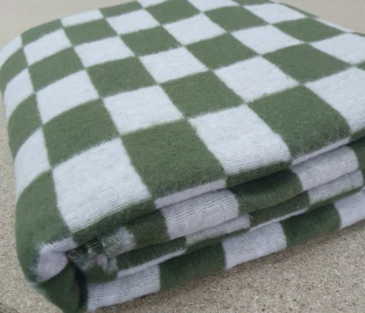Одеяло байковое 100х140см Хаки крупная клетка 100% хлопок пл.400г/кв. м