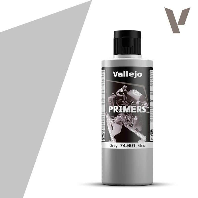 Водорастворимый полиуретановый грунт Vallejo Surface Primer Grey 200 мл для аэрографа, идеальное сцепление с пластиком смолой металлом деревом, серый универсальный грунт-основа под акриловые краски для моделирования