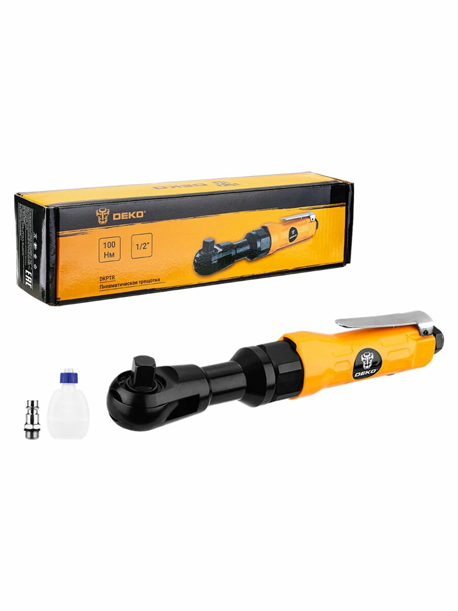 Трещотка пневм. DEKO DKPTR, жёлтая, для скрепления и фиксации, 100Нм, 1/2