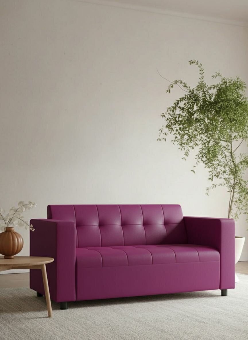 Диван прямой Альтаир розовая кожа для офиса, дома, зоны ожидания, кухни