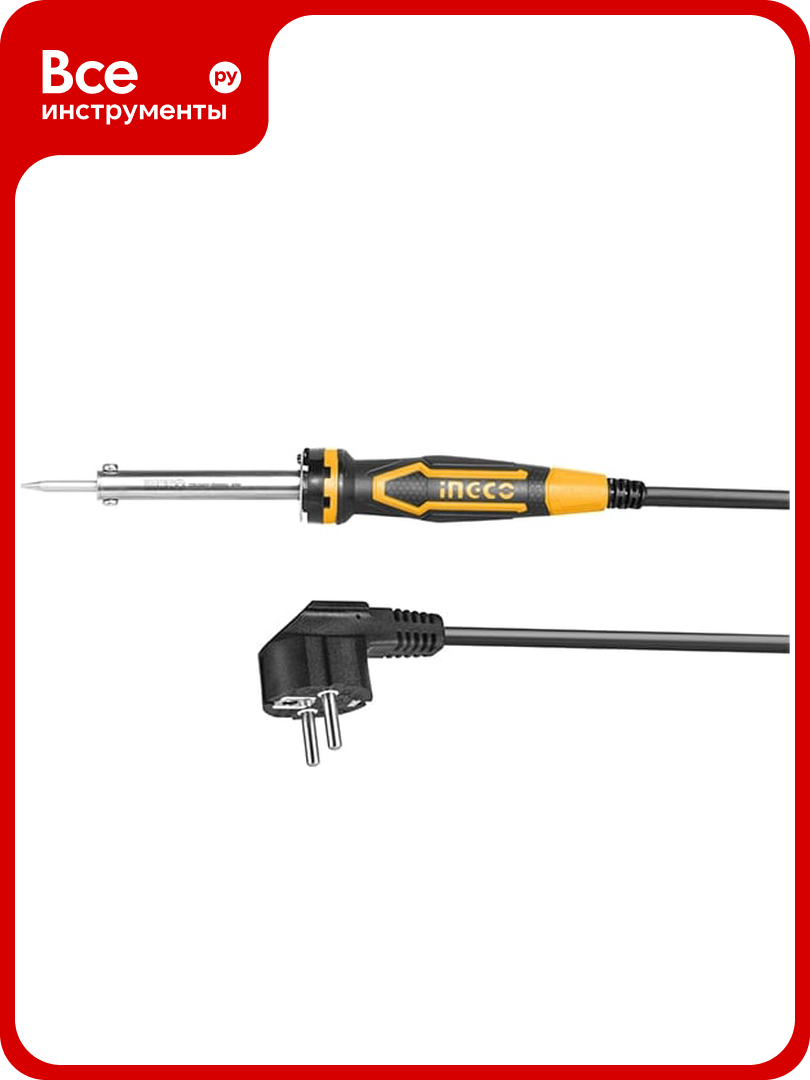 Электрический паяльник INGCO прямое конусное 100Вт INDUSTRIAL SI00108 с медным жалом и защитным покрытием