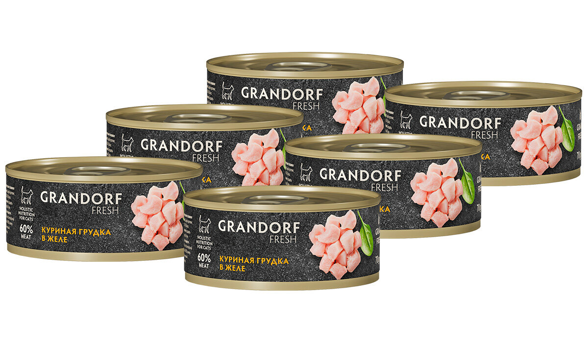 Корм влажный Grandorf Fresh для взрослых кошек с куриной грудкой в желе, 70 г х 6 шт