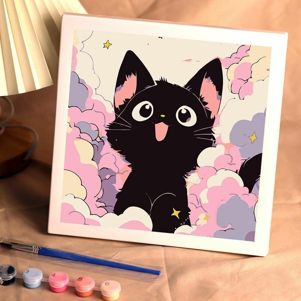 Картина по номерам для детей 20х20 черный Кот