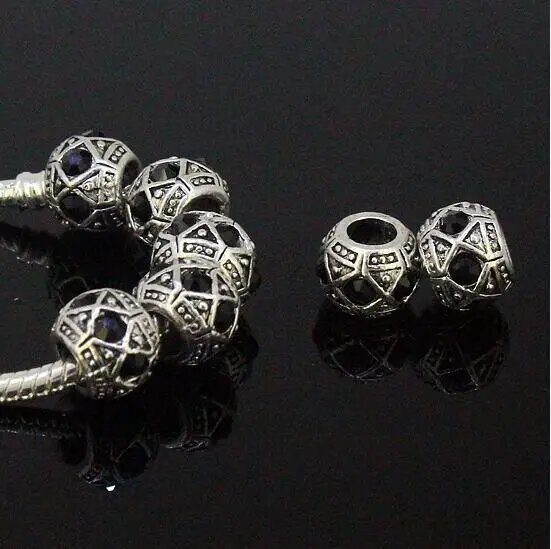 Бусины-шармы для браслета, цинковый сплав, 10 шт. Серебряный, черный