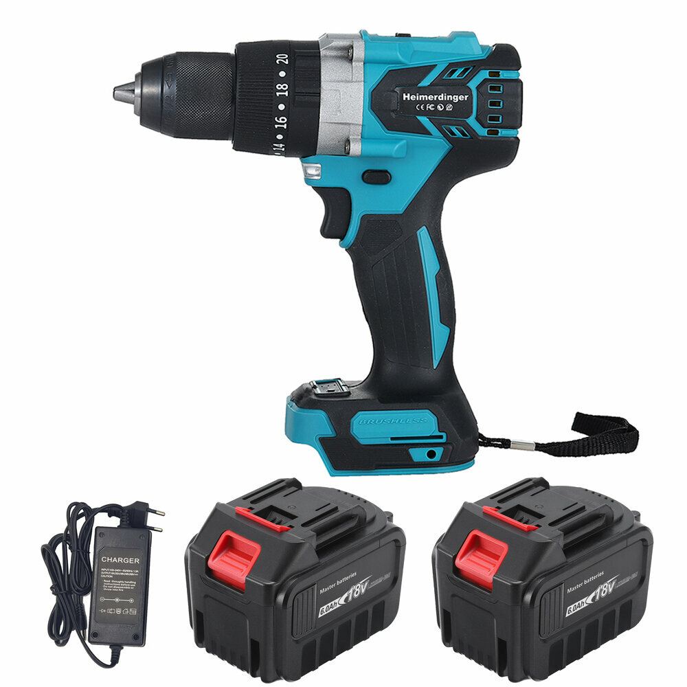 Аккумуляторная ударная бесщеточная дрель-шуруповерт Heimerdinger, 18В, 2х6 А·ч Li-Ion, 150 нм, LB176S