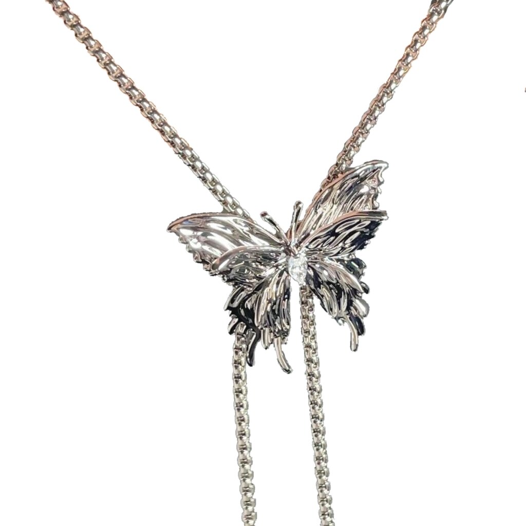 Нежное ожерелье-бабочка, милая подвеска-бабочка, цепочка на ключицу, чокер на шнурке