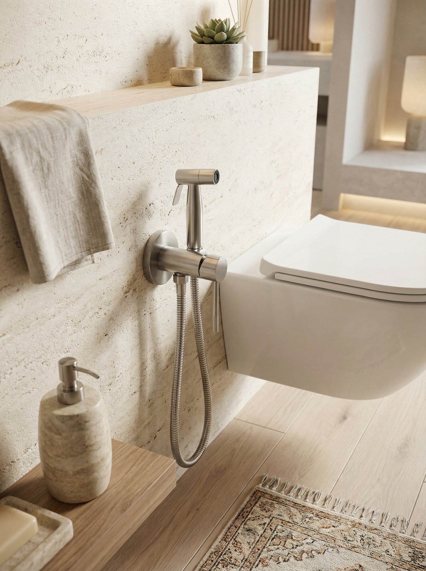 Смеситель скрытого монтажа с гигиеническим душем темно-серый / нержавеющая сталь / гарантия 5 лет