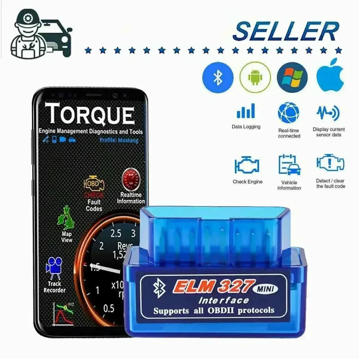 OBD 2 ELM327 V2.1 Bluetooth Автосканер — фото 1