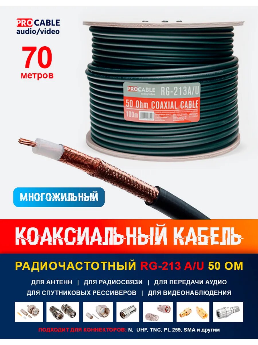 Коаксиальный кабель RG-213 A/U (70 метров)