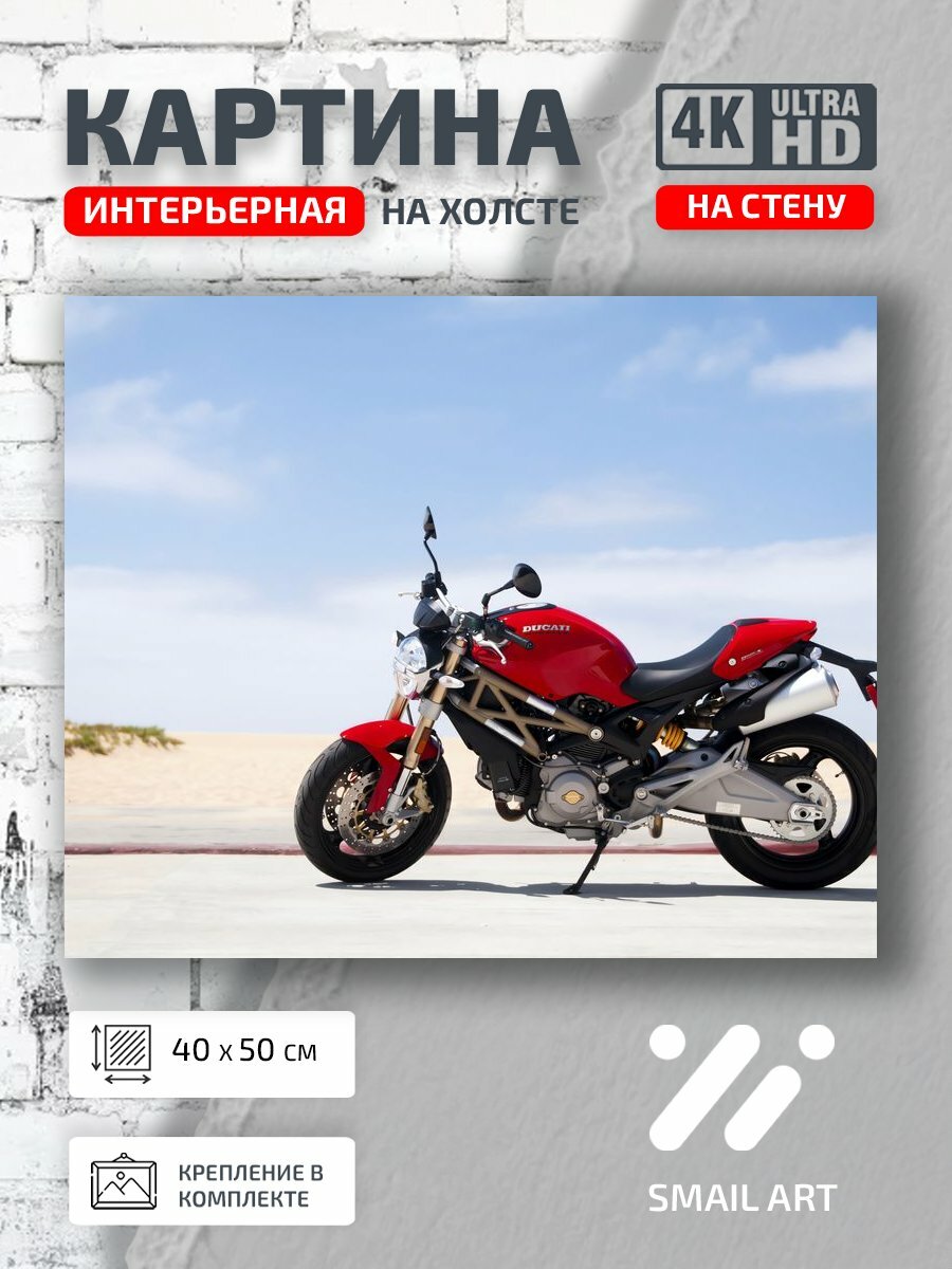 Картина на холсте интерьерная 40 на 50 на стену Мотоцикл ducati для кафе animal style декор