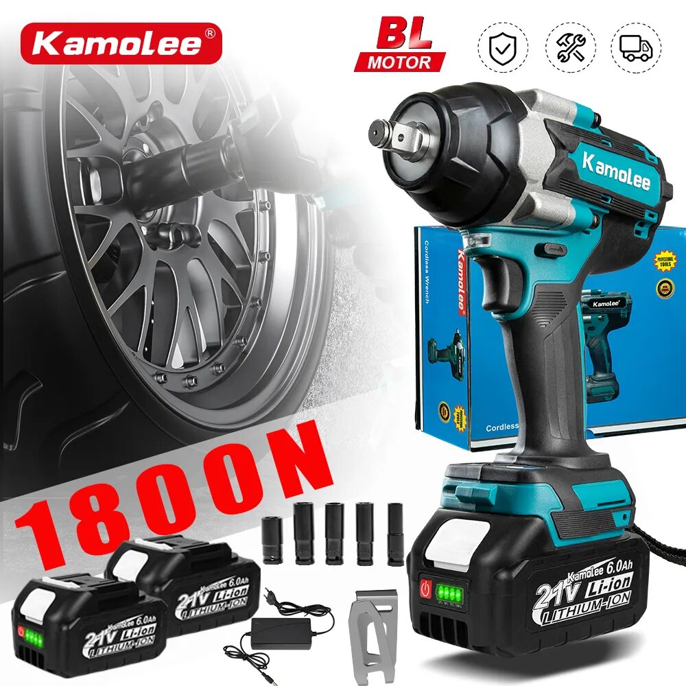 Электрический ударный гайковерт Kamolee DTW700, 1/2 дюйма, 1800 НМ, мощность 2600 Вт, с 5 ударными головками