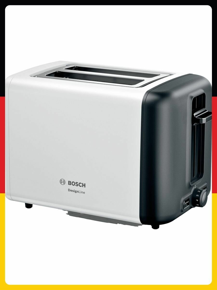 Тостер Bosch Household TAT3P421DE со встроенной подставкой для подогрева булочек, белый