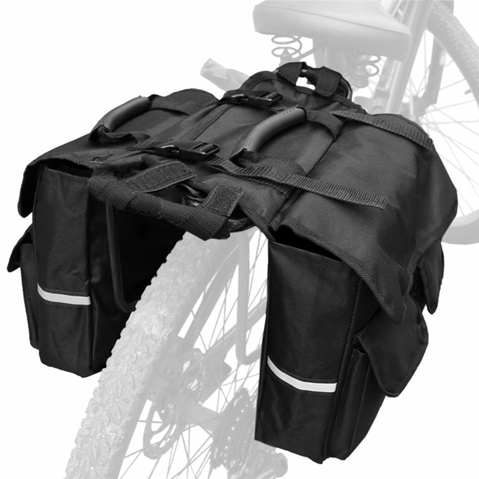 Сумки для велосипеда на задний седло Bike Rear Saddle Bag с рефлексивными вставками, Материал: Оксфордская ткань, Цвет: Черный/Черный и Оранжевый (по выбору), Размер: 28*27*8.5см/11*10.6*3.3дюйма, Вес: 0.6кг/1.3фунта, Количество в упаковке: 1 шт.