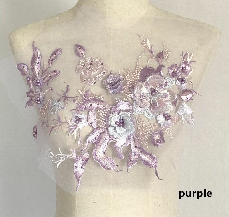 3D Цветочная ткань из бисера Кружевная аппликация