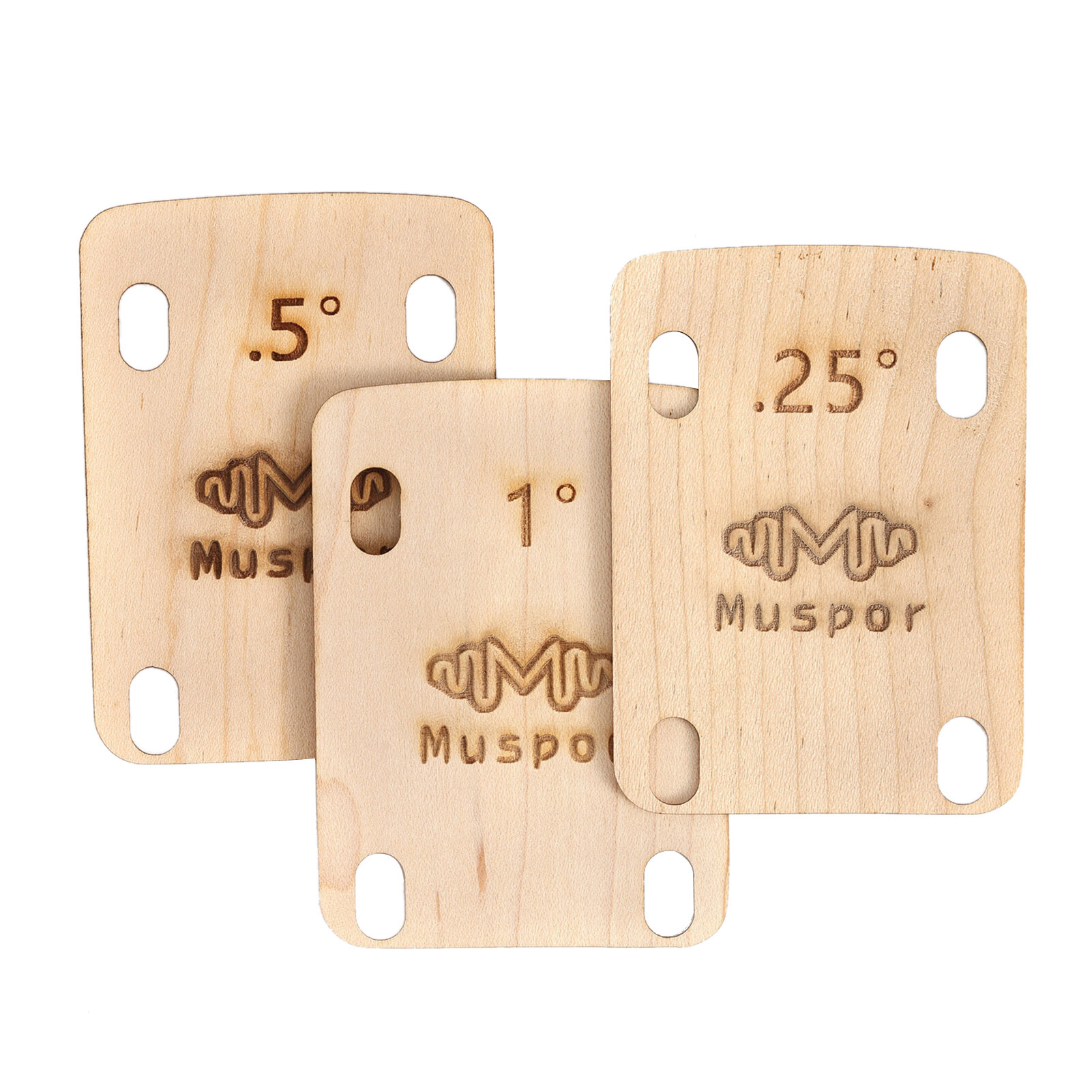 Muspor MX0360D, набор из 3 деревянных прокладок для грифа гитары, 0,25, 0,5, 1 градус, для болтового крепления