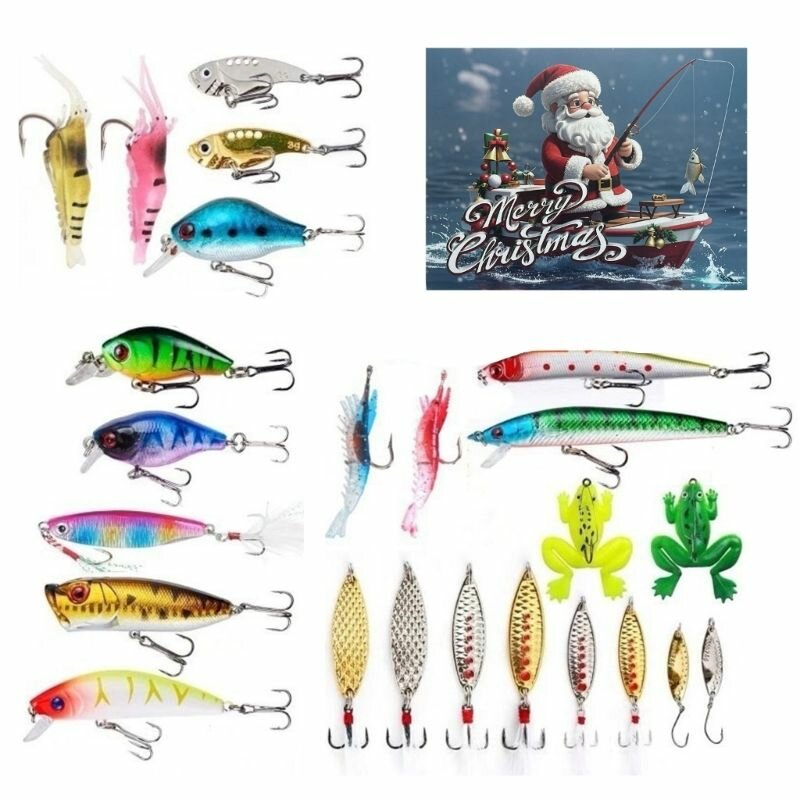 1 коробка из 24 штук, Рождественский календарь обратного отсчета 2024 года, слепая Luya bait (случайный цвет)-Подарочная