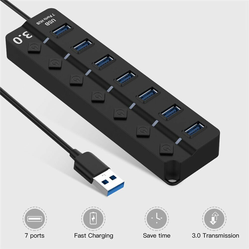 Разветвитель USB 3.0 HUB на 7 портов с переключателями включения/выключения