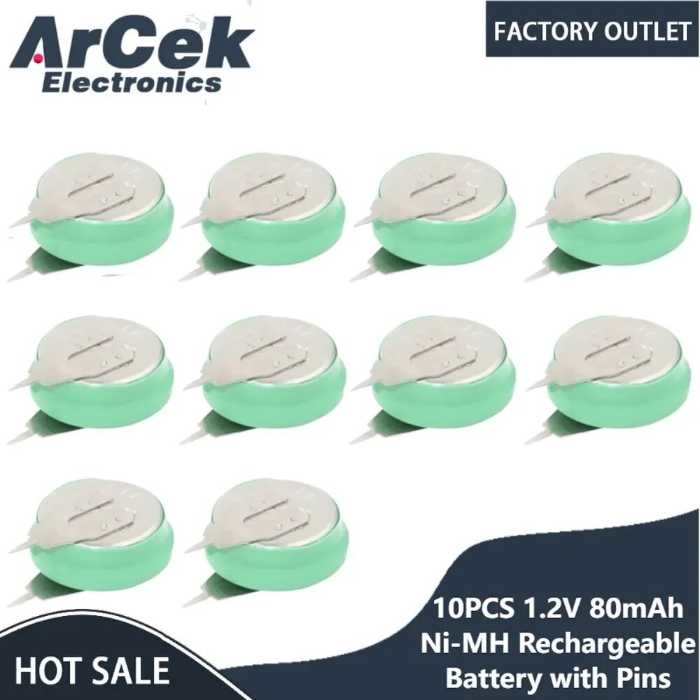 10 шт, 1,2 В, 80 мАч, Ni-MH аккумуляторная батарея с паяными штифтами, аккумуляторы nimh для электрических игрушек, часов, таймера, часов