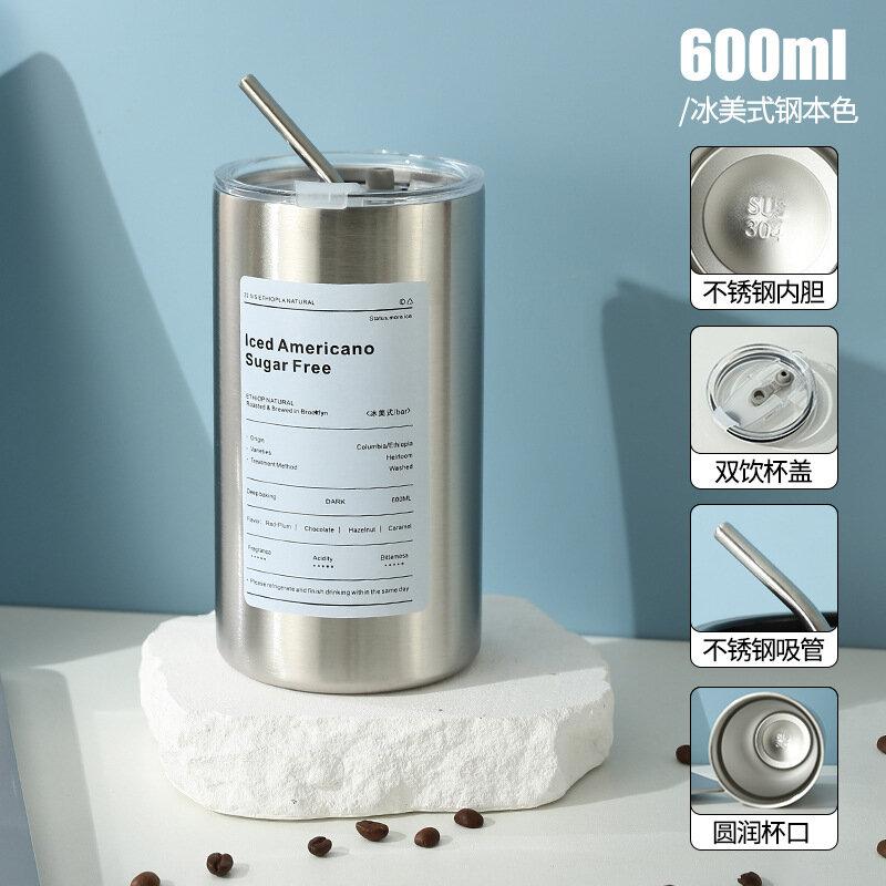 Горячая продажа, кросс-бордерная большая емкость, двухслойная стальная кружка, оптовая продажа, портативная, высокая внешность, кофейная кружка, креативная соломинка, изолированная кружка