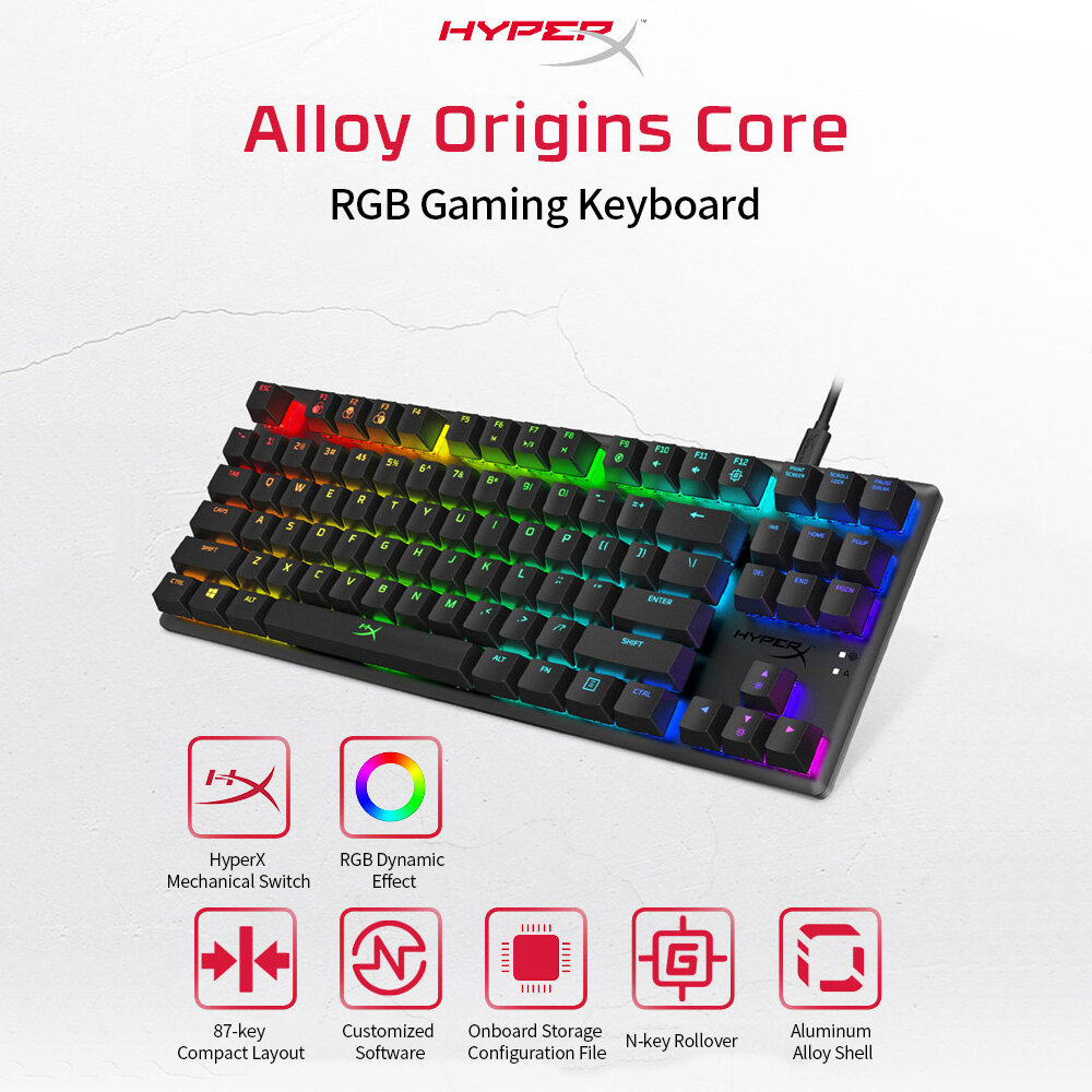 Механическая клавиатура HyperX Alloy Origins Core, 87 клавиш, RGB, красные свитчи