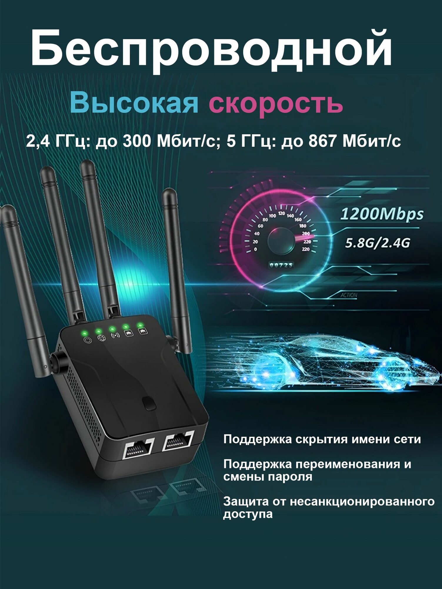 GJX WiFi Extender 1200M 2.4G/5G, усилитель сигнала WiFi с Ethernet портом для дома.