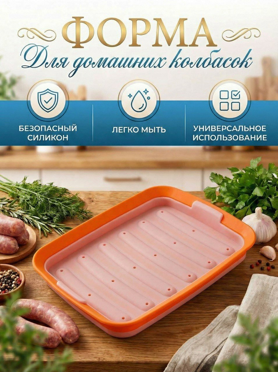 Форма силиконовая для запекания сосисок, колбасок