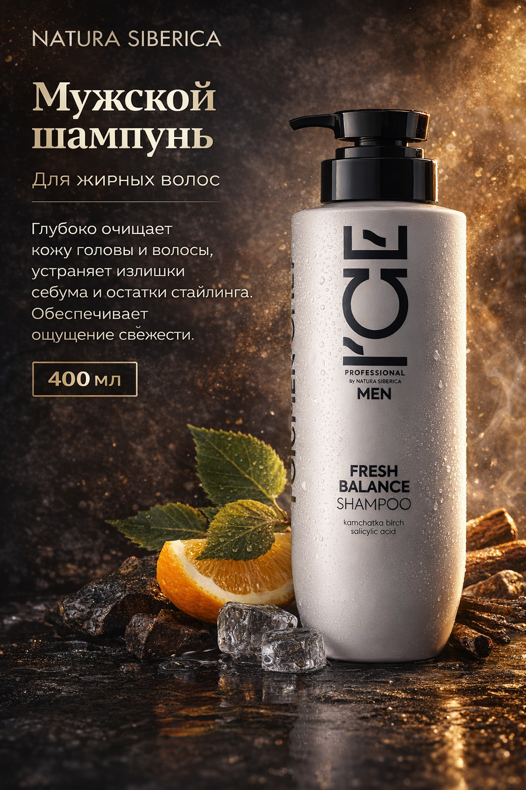 Мужской шампунь для жирных волос ICE by Natura Siberica Take It Home, 400 мл