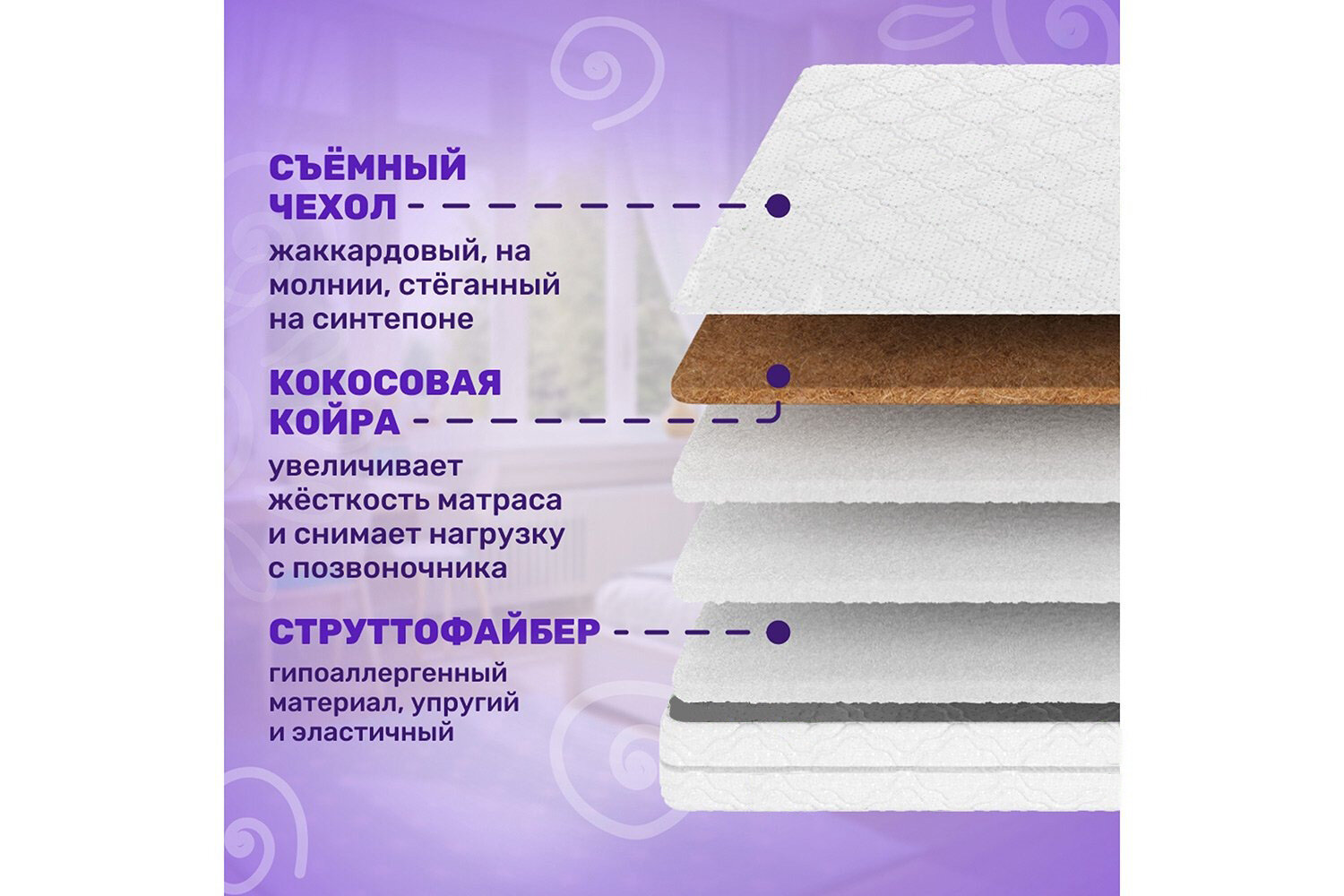 Матрас Hoff Strutto-cocos, 90х200 см, беспружинный, двусторонний, высокая/средняя жесткость — фото 1