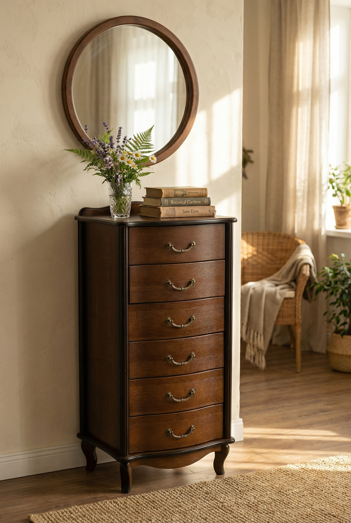 Комод IFERS Джульетта узкий 6 ящиков, на ножках, в прихожую, в спальню орех Л