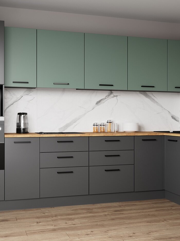 Кухонный гарнитур угловой «изумруд», 3200×1400 мм, цвет антрацит/муссон дуб Вотан