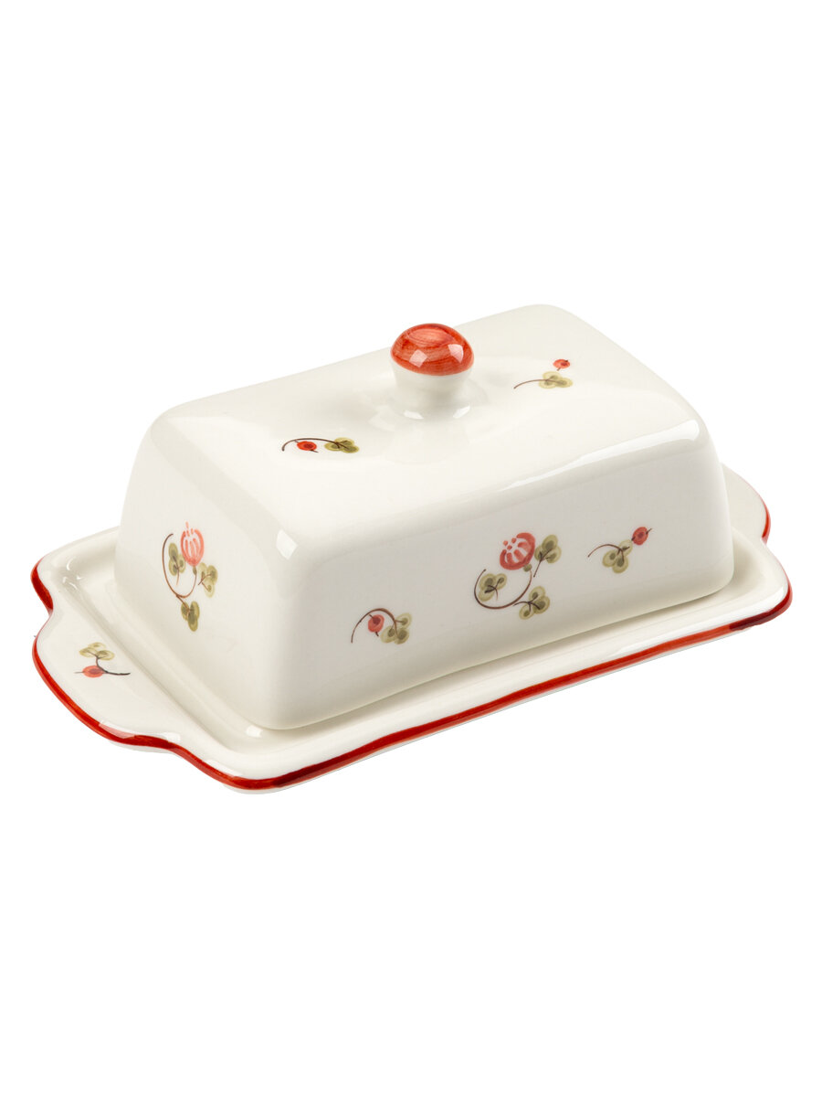 Масленка Дымов Керамика Шиповник, 15х9 см, керамика, ручная роспись