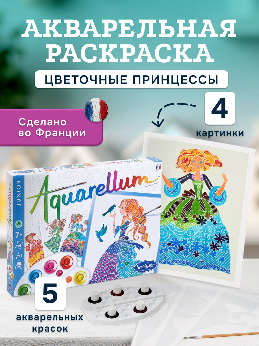 Раскраска акварельная Цветочные принцессы Sentosphere, 696, творческий подарок для всей семьи