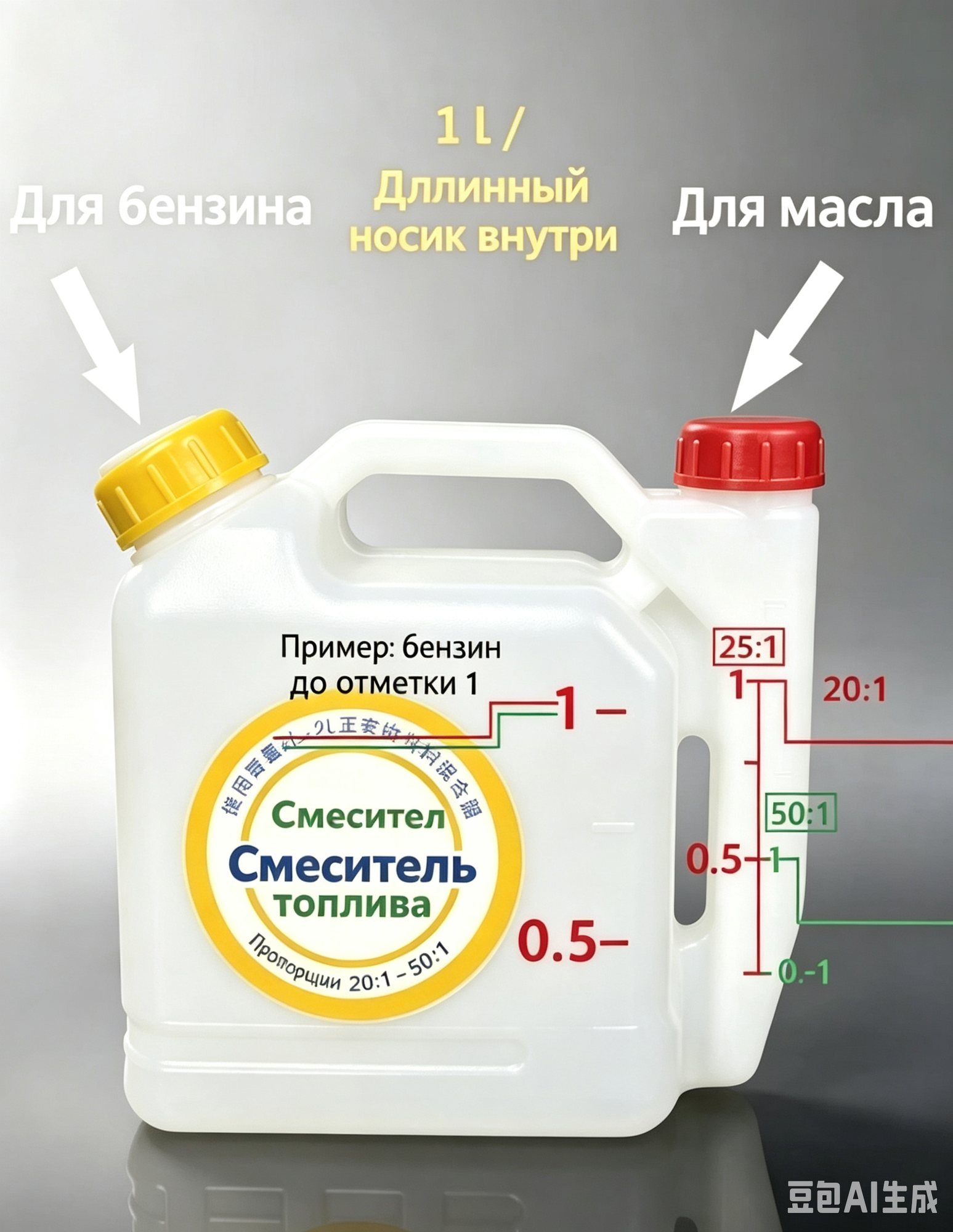 Мерный бак топливной смеси 2 л большой объем для двухтактников с разметкой, для бензопил, триммеров, садовой мототехники