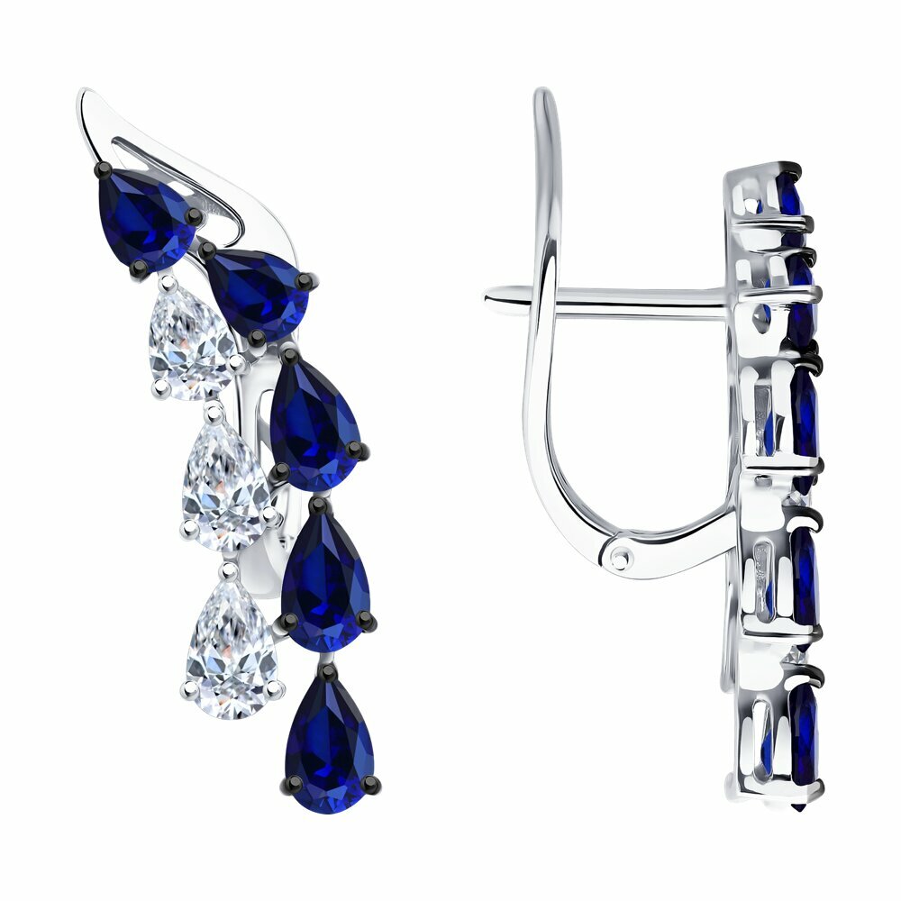 Серьги, белое золото, 585 проба, сапфир синтетический, сапфир