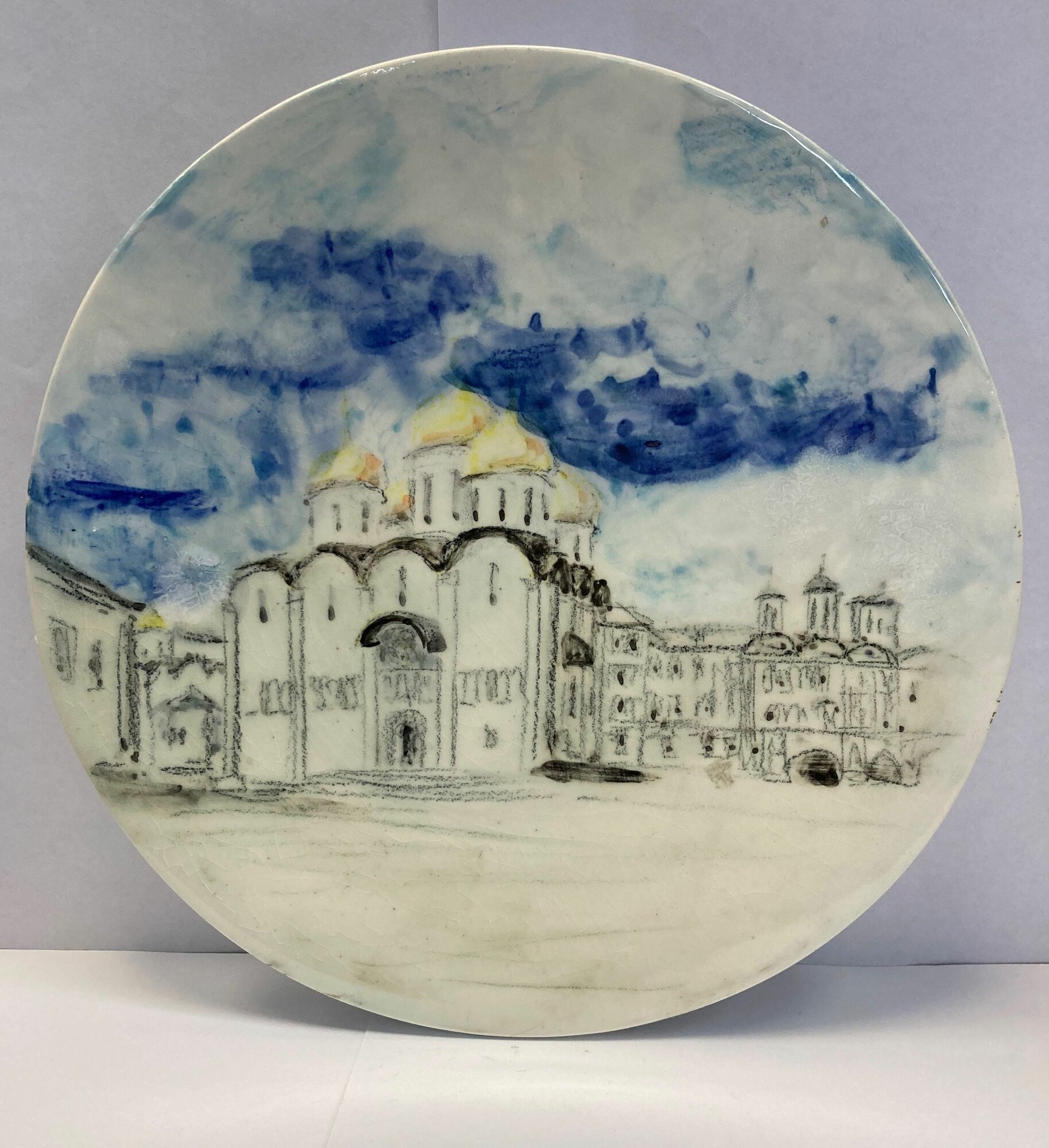 "Керамическая тарелка с авторской росписью "Успенский Собор"D22 см.